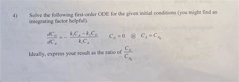 solved solve the following first order ode for the given