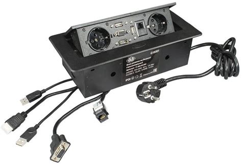 Блок розеток прямоугольный выдвижной 2 розетки Schuko Usb Lan Hdmi Vga Max 2700w 250v с