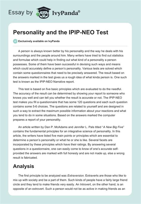 Personality And The IPIP NEO Test 841 Words Research Paper Example