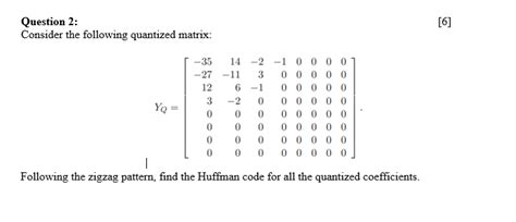 Solved Question 2 Consider The Following Quantized Matrix