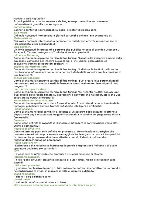Eipass Social Media Manager Modulo 3 Web Reputation Prove Desame Di