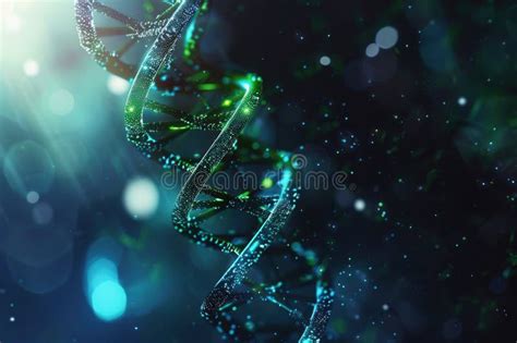 A Vibrant Representation Of A Double Helix Structure Of Dna Illuminated By Glowing Particles