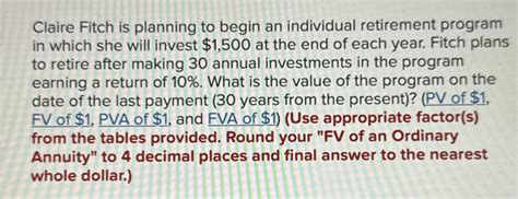 Solved Claire Fitch Is Planning To Begin An Individual