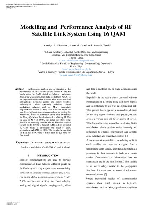 Pdf Modelling And Performance Analysis Of Rf Satellite Link System