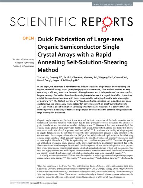 Pdf Quick Fabrication Of Large Area Organic Semiconductor Single
