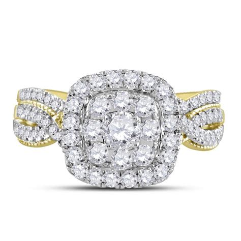 14kt Yellow Gold Round Diamond Halo Bridal Wedding Ring Band Set 1 Ctt Las Villas Jewelry