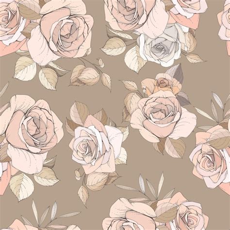 우아한 손으로 그린 꽃과 잎 원활한 패턴 무료 벡터