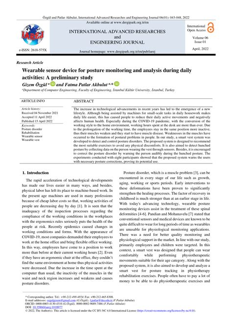 Pdf Wearable Sensor Device For Posture Monitoring And Analysis During