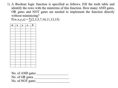 Solved 1 A Boolean Logic Function Is Specified As Follows