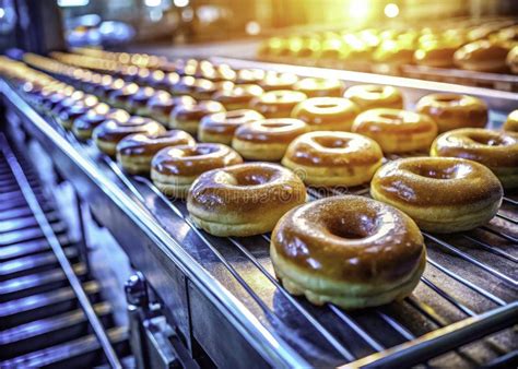 A Vibrant Double Exposure Of A Glazed Donut Production Line Capturing