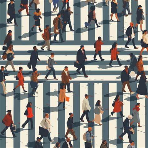 Premium Vector Crowd On Crosswalkpeople Walking City Street