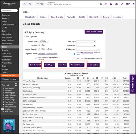 Accounts Receivable Aging Summary Chambermaster