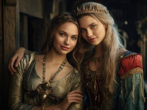 Premium Photo Two Medieval Hot Courtesans Wear Corset Smiling
