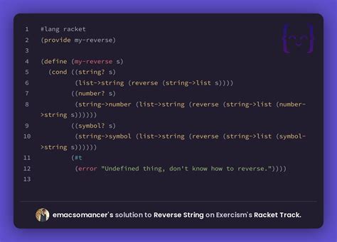 Emacsomancers Solution For Reverse String In Racket On Exercism