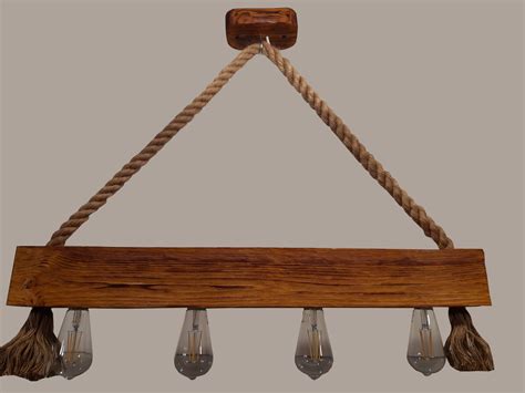 Żyrandol drewniany lampa wisząca belka dąb złoty 5905471789407