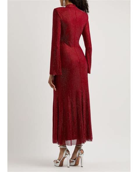 Self Portrait Crystal Embellished Mesh Midi Dress In Red Lyst