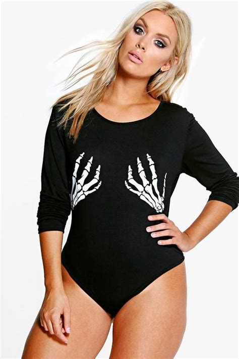Plus Halloween Skeleton Hand Bodysuit Boohoo Usa
