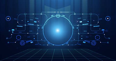 디지털 데이터 차트 통신 컴퓨팅 및 하이테크 미래 디자인 배경에 원 퍼센트 활력 혁신의 추상 기술 Ui 미래 개념 Hud 인터페이스 홀로그램 요소 인공지능에 대한 스톡 벡터