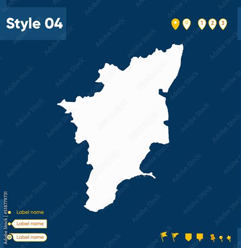 Tamil Nadu India Map Isolated On Blue Background Outline Map Vector Map Stock Vector