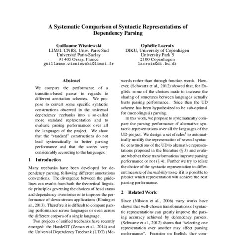 A Systematic Comparison Of Syntactic Representations Of Dependency
