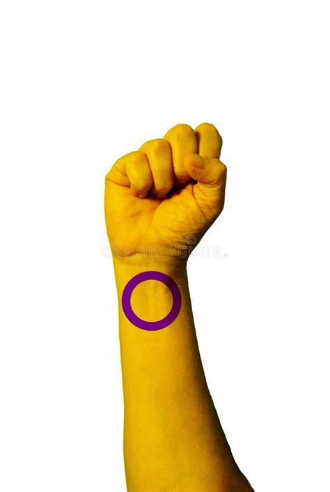 Vertical Shot Of The Intersex Flag Painted On Human Fist Stock Image