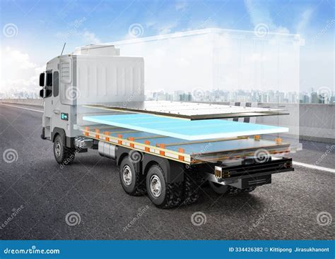 Ev Logistic Trailer Truck Or Electric Vehicle Lorry At Charging Station Royalty Free Stock Image