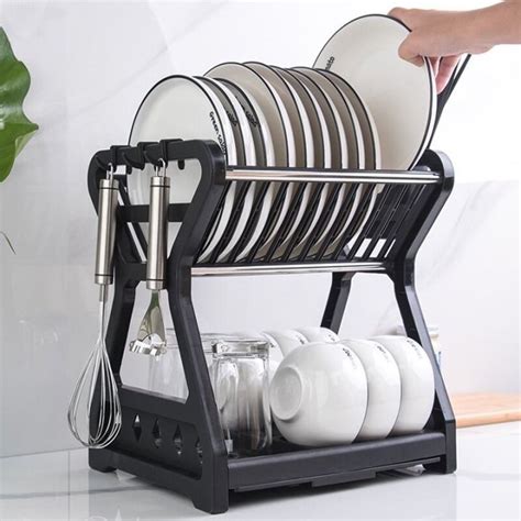 Multipurpose 2 Tier Layer Premium Plastic Dish Rack Dish Drainer