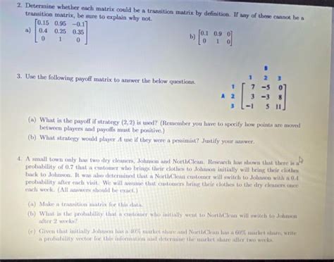 Solved 2 Determine Whether Each Matrix Could Be A