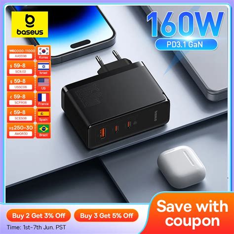 Baseus 160W GaN Adowarka Do IPhone 15 14 13 Szybka Adowarka Do Laptopa