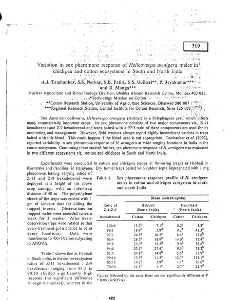 Pdf Variation In Sex Pheromone Response Of Heicoverpa Armigera Males