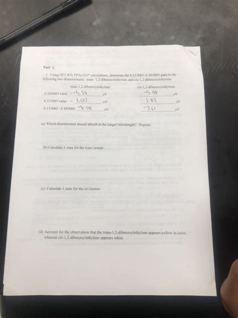 Solved Part 2 1 Using Dft B3lyp6 31g Caculations Determine