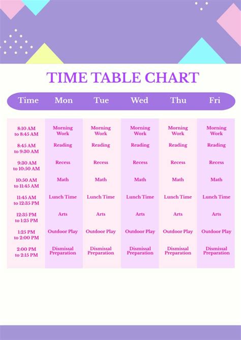 Time Table Chart For Kindergarten - TimeTableChart.com
