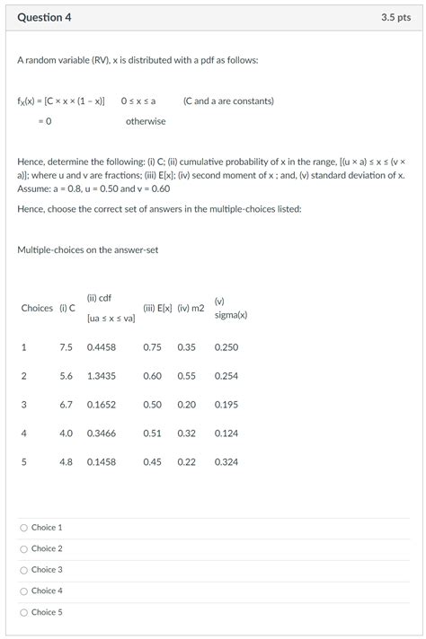 Solved Question 4 35 Pts A Random Variable Rv X Is