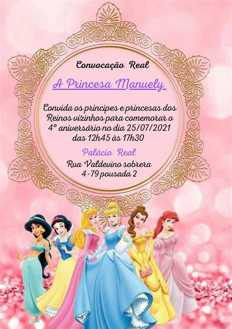 Convite Princesas Convite Princesa Princesas Festa Infantil Princesa