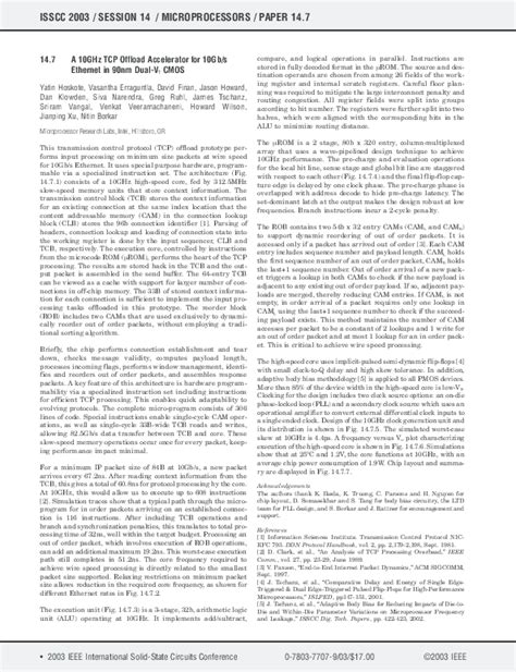 Pdf A 10ghz Tcp Offload Accelerator For 10gbs Ethernet In 90nm Dual Vt Cmos
