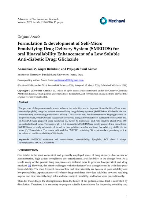 Pdf Formulation And Development Of Self Micro Emulsifying Drug Delivery System Smedds For Oral