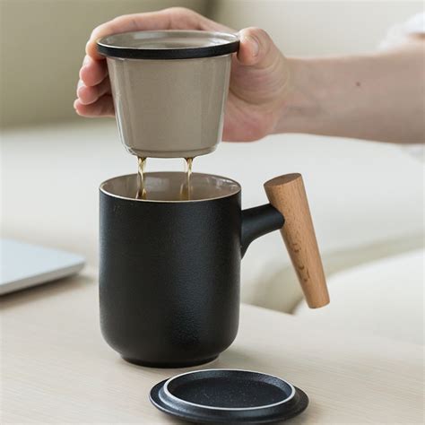 原源陶瓷过滤三件杯带盖带内胆茶水分离马克杯大容量飘逸泡茶杯子 虎窝淘