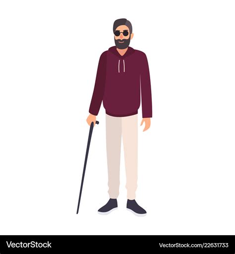 Blind Man Wearing Sunglasses And Holding Cane Vector Image