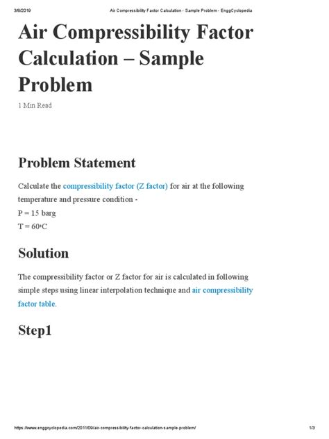 Air Compressibility Factor Calculation Sample Problem Enggcyclopedia Pdf Temperature