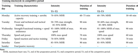 Training Program Executed In A Standard Microcycle During The