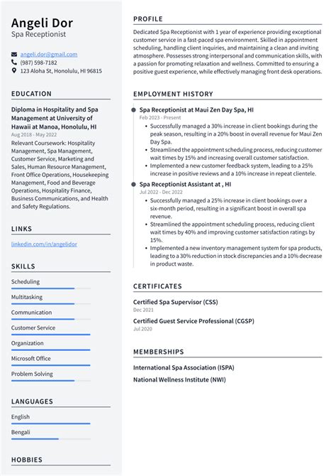 Top 16 Spa Receptionist Resume Objective Examples