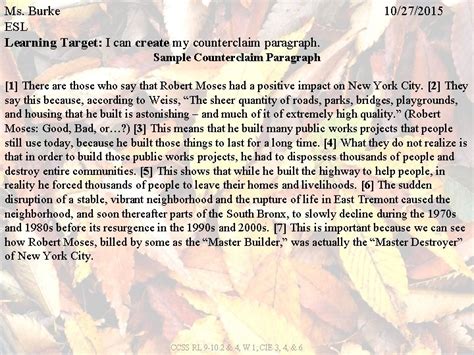 Learning Target I Can Create My Counterclaim Paragraph