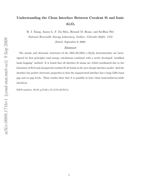 Pdf Understanding The Clean Interface Between Covalent Si And Ionic Al2o3