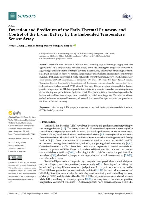 Pdf Detection And Prediction Of The Early Thermal Runaway And Control