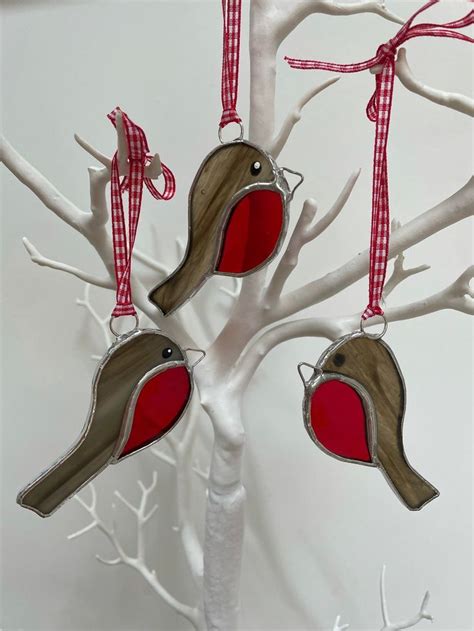 Red Robin Stained Glass Hanging Decoration Etsy Uk Stained Glass