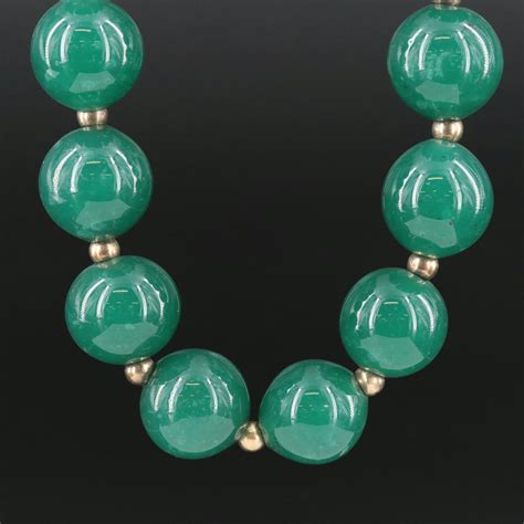 14k Green Glass Bead Necklace Ebth