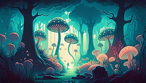 Premium Ai Image A Magical Forest Filled With Glowing Mushrooms