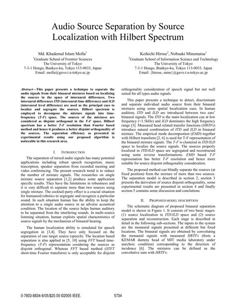Pdf Audio Source Separation By Source Localization With Hilbert Spectrum