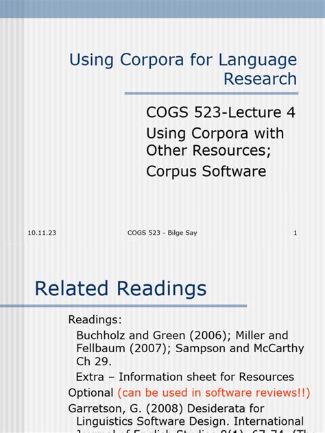 41 Using Corpora For Language Research Using Corpora With Other Sources Corpus Software