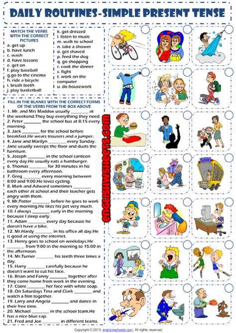 Present Simple Daily Routine Worksheet